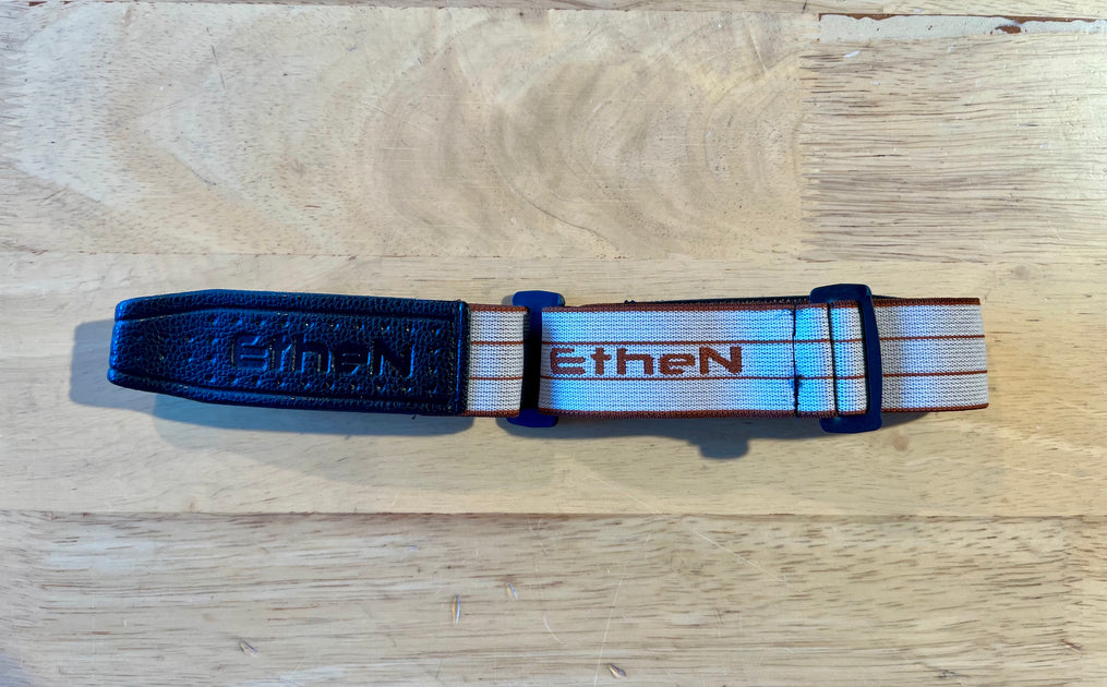 ETHEN SCRAMBLER/CAFE GOGGLE STRAP - BEIGE W/ BORDEAUX BROWN PINSTRIPES ...