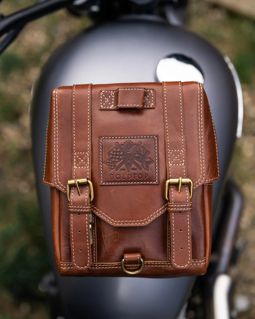 GOLDTOP LEATHER TANK BAG - LARGE - BROWN VEG TANNED – Strath Moto